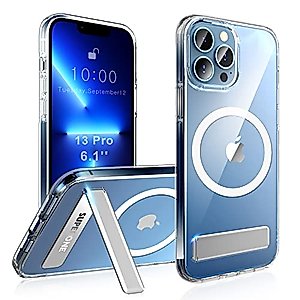 SUPERONE Crystal Clear Mag-Safe Case with Stand Designed for iPhone 13 Pro Case, [Magnetic Strength Enhanced] [Not Yellowing] [Military Grade Drop Protection] Protective Phone Case 6.1 inch