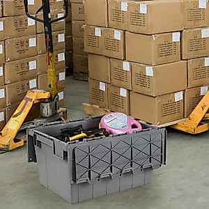 Sosody 4 Packs 15 Gallon Heavy Duty Plastic Stackable Storage Bin Tote, Gray Plastic Distribution Container With Hinged Lid