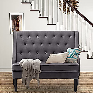 46" Small Modern Loveseat Settee Sofa Linen Fabric 2-Seat Sofa Couch Tufted Love Seat Dining Bench with Back Upholstered Banquette Sofas for Living Room Bedroom Small Space Entryway Steel Grey