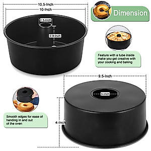 LIANYU 10 Inch Angel Food Cake Pan, Black Nonstick Tube Pan for Baking Pound Cake, Deep Chiffon Mold with Stainless Steel Core, Easy to Release, Leak Proof