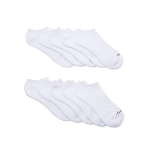 Avia Performance Womens’ No Show Cushion Socks (10-Pair Packs, Sock size 9-11; fits shoe size 4-10) (White)