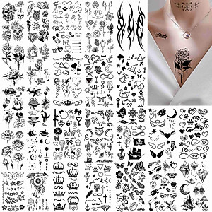 FANRUI 52 Sheets Creative Black Tiny Crown Infinity Triangle Fake Tattoos For Men Women Realistic Stars Letters Tattoos For Kids Tattoos Temporary Waterproof Arm Hand Face Finger Neck Tatoo Stickers