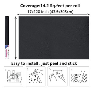 Matte Black Peel and Stick Wallpaper 17"x120", Self-Adhesive and Removable Vinyl Wallpaper Waterproof and Oil Proof Contact Paper for Cabinets Countertops Wall Covering