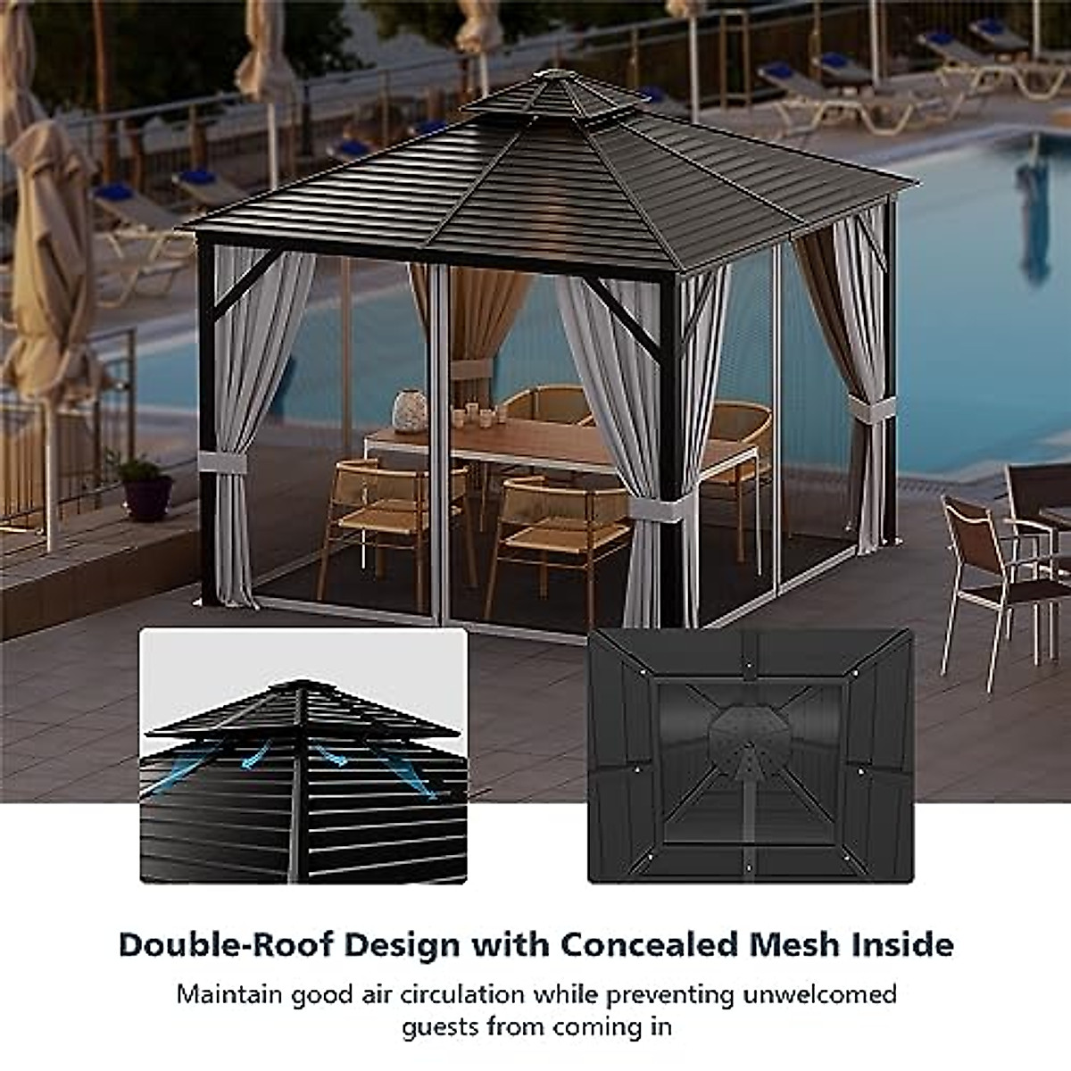 Clihome 10 x 10 Ft Double-Top Hardtop Gazebo Galvanized Steel Roof