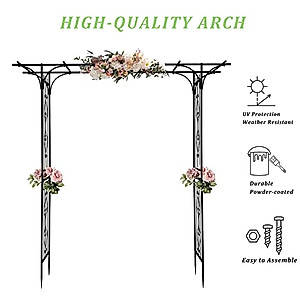 Outvita 7Ft Garden Arch Arbor, Steel Frame Stand Trellis, Arbour Archway for Wedding Ceremony Decoration Plant Climbing Rose Vines Lawn Courtyard Patio Black