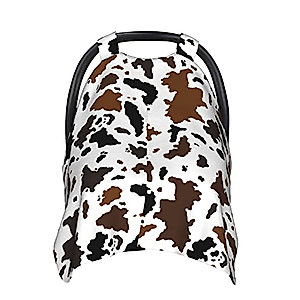 Brown Black Cow Skin Baby Car Seat Canopy Cover Multi Use Nursing Cover for Newborn Car Seat Canopy Mom Nursing Breastfeeding Covers Newborn Shower Gift