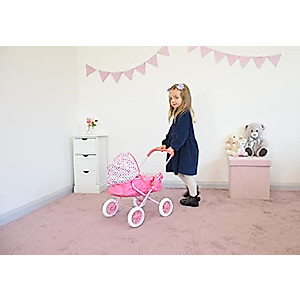 KOOKAMUNGA KIDS Baby Doll Stroller - Realistic 2 in 1 Baby Stroller for Dolls w/Detachable Bassinet – Toy Pram w/Carry Cot, Retractable Canopy & Soft Grip Handle - for Dolls up to 18" - Pink