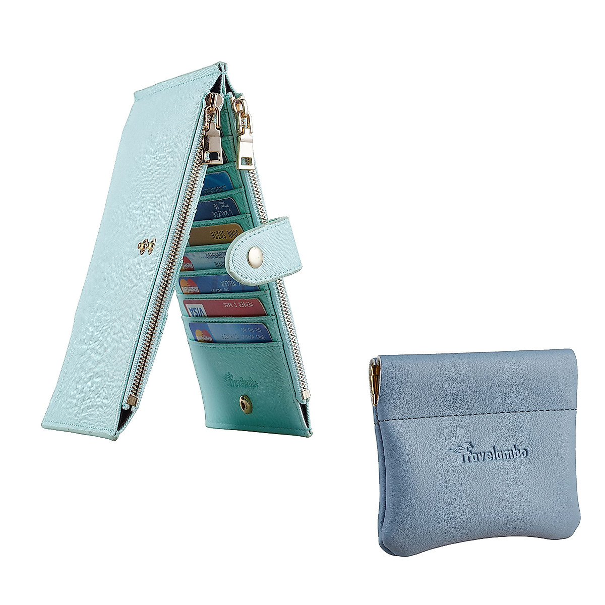 Travelambo Womens Multi Card Case Wallet & Leather Squeeze Coin Purse