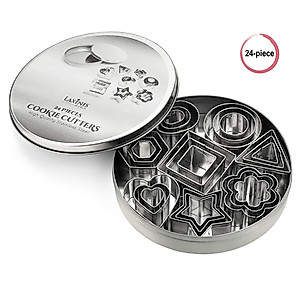 24 Piece Mini Cookie Cutter Set - Heart, Star, Flower, Geometric Shaped Assorted Sizes - Premium Stainless Steel Mini Biscuit Cutters, Fondant, Sugarpaste Cutters