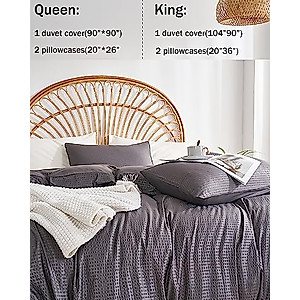 DuShow Seersucker Duvet Cover King-Solid Textured Bedding Cover Set,Soft Duvet Cover Set with Zipper Closure,Corner Ties(Dark Grey,104"x90")