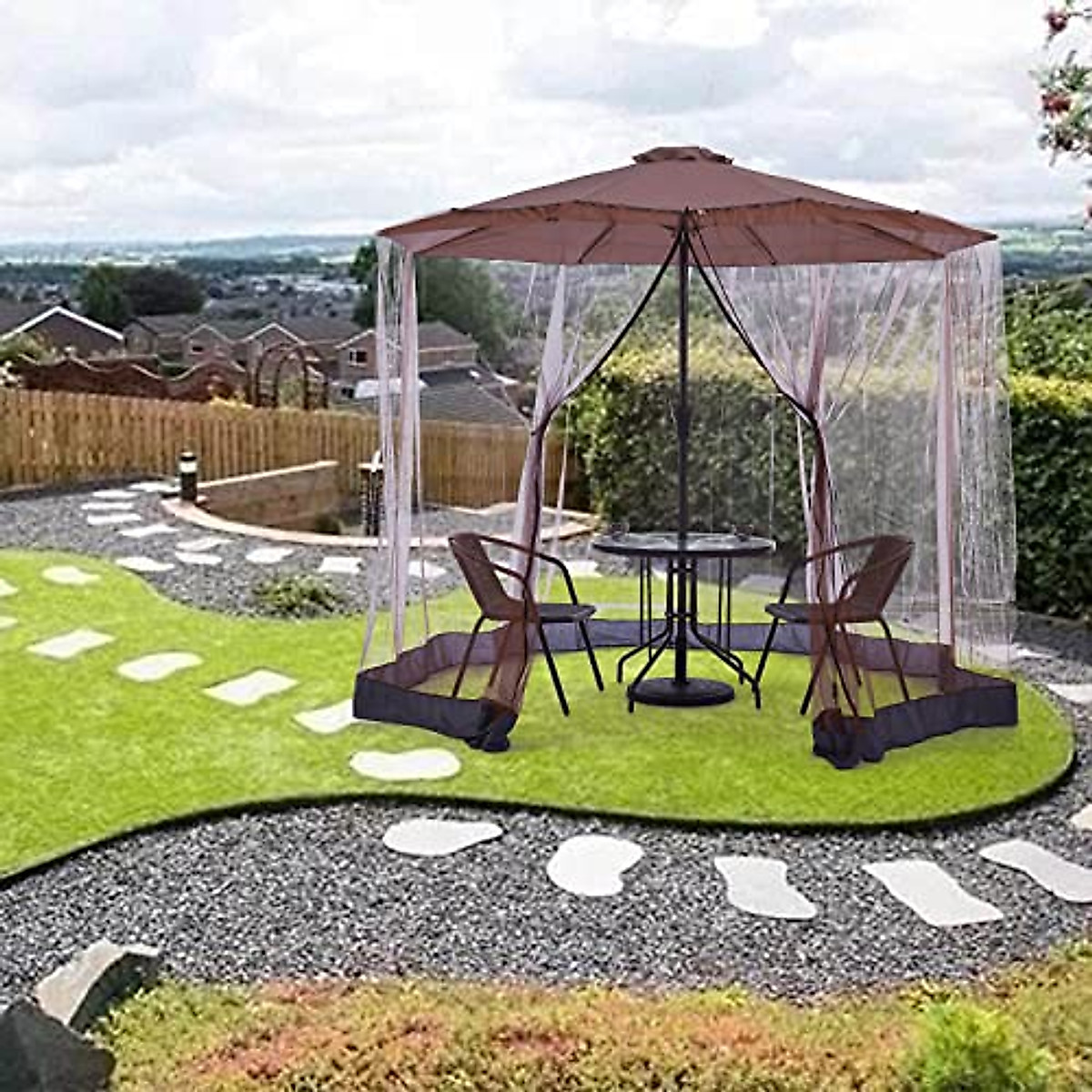 9FT-11FT Patio Table Umbrella Mosquito Netting, Patio Umbrella Screen Mesh Mosquito Netting with Double Door Zipper and Carry Bag, Beige