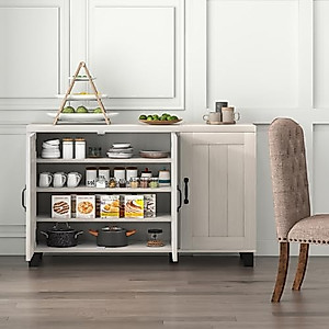 Giantex Buffet Cabinet Kitchen Storage Cupboard - 3 Door Sideboard with Adjustable Shelves, Cable Management Holes, Anti-Tipping Kits, Coffee Bar Console Cabinet for Living Room (Whitewash)