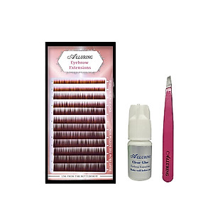 Alluring Dark Brown Brow Eyebrow Extensions, Clear Glue & Tweezers Kit