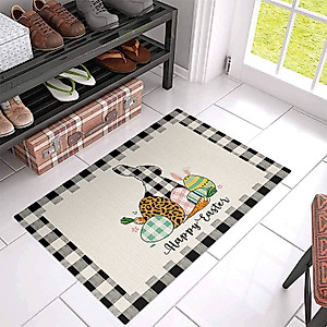 Happy Easter Vintage Plaid Bunny Leopard Eggs Carrot Retro CheckerBathroom Shower Mat Doormat Non Slip,Floor Rug Absorbent Carpets Floor Mat Home Decor for Kitchen Bedroom Rug, 16"X 24"