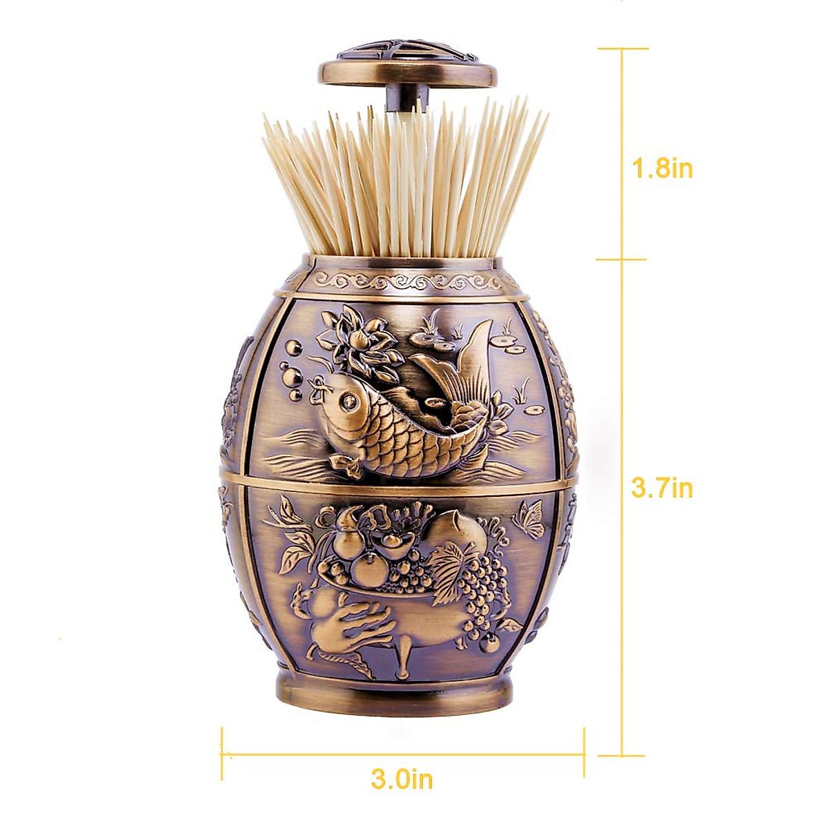 ANGROC Push Style Retro Metal Automatic Toothpick Holder Case Can Box Container for Home Restaurant Café Club Bar Hotel Usage ( Red Bronze )