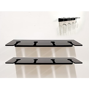 Wine glass holder, acrylic wall-mounted wine glass holder, tableware under the cabinet, wine glass holder and Glasses storage rack, kitchen cabinet storage rack (Black 2 pack)