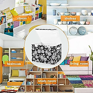 CaTaKu Black Rose Boho Storage Bins with Lids Fabric Large Storage Container Cube Basket with Handle Decorative Storage Boxes for Organizing Clothes Shelves