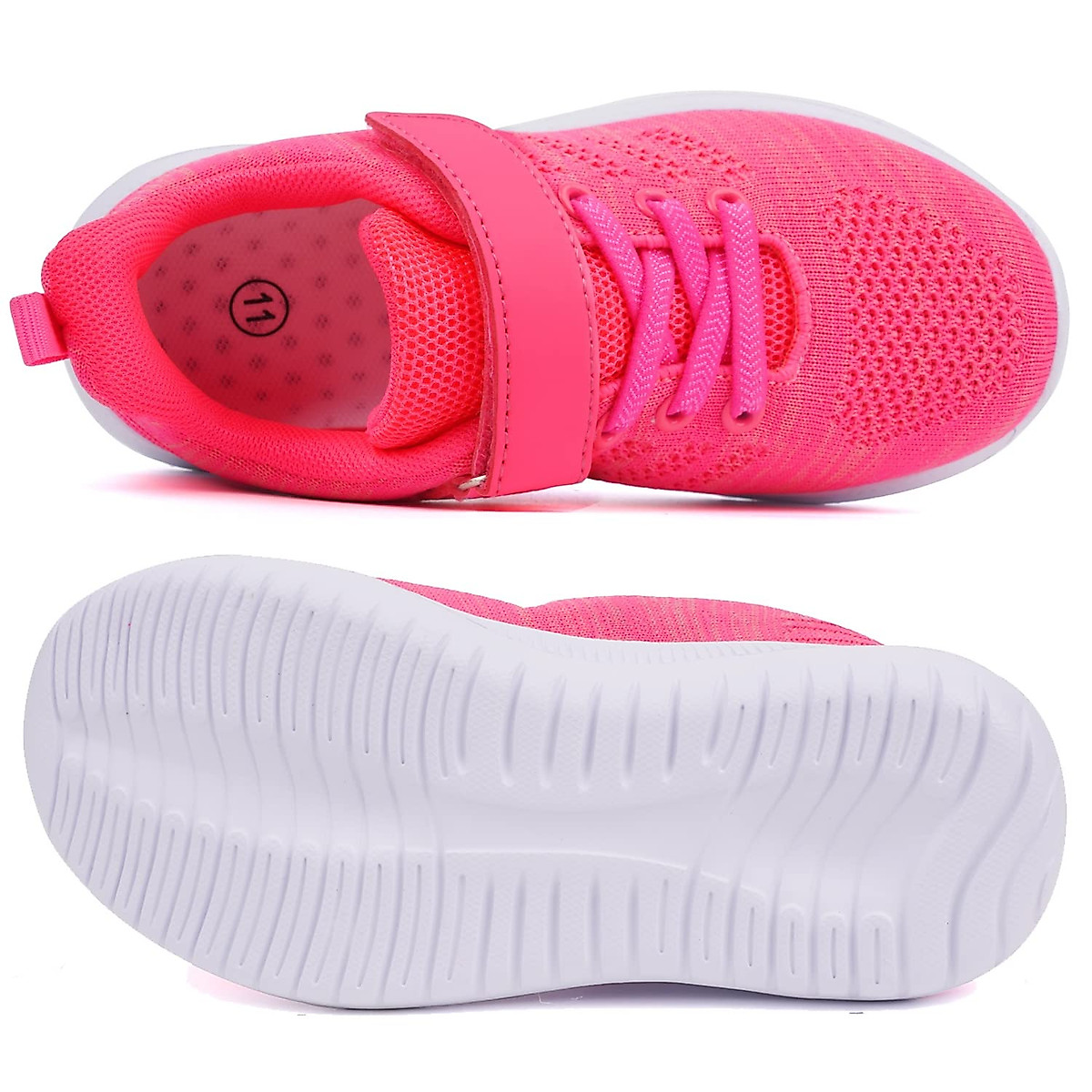 Toandon Little Kids Girls Sneakers Shoes Breathable Lightweight Athletic Sport Tennis Running Walking Fashion Knit Straps Non Slip Hook and Loop Closure Sneakers Pink Size 2