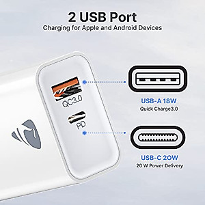 2Pack USB C Wall Charger Block,Aioneus 20W Dual Port Fast Charging Block,Power Delivery + QC3.0 Wall Plug USB C Charger Block for iPhone 14 13 12 Pro Max Mini 11 XR XS X 8, iPad, Samsung, Tablet