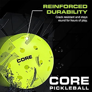 CORE Pickleball Balls for Professionals and All Levels of Play - Set of 4-50 Balls with 40 Holes - USA Pickleball Approved Durable Outdoor Pickleball Balls (12 Pack)