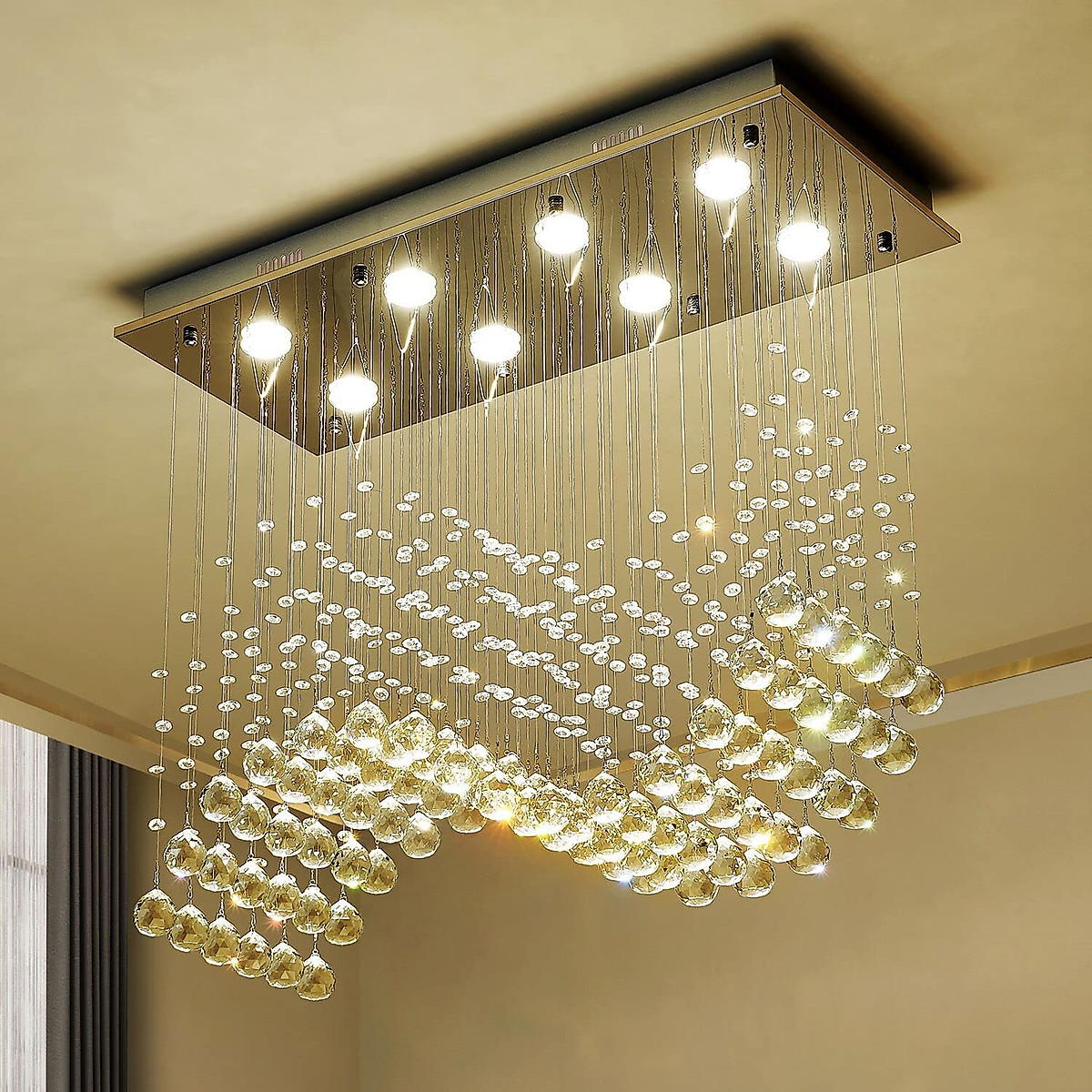 Saint Mossi 8-Lights Modern K9 Crystal Chandelier Light Fixture, Perfect Raindrop Chandelier for Bedroom,Living Room,Dining Room, L30 x W12 x H26, Clear Crystal & Chrome Canopy