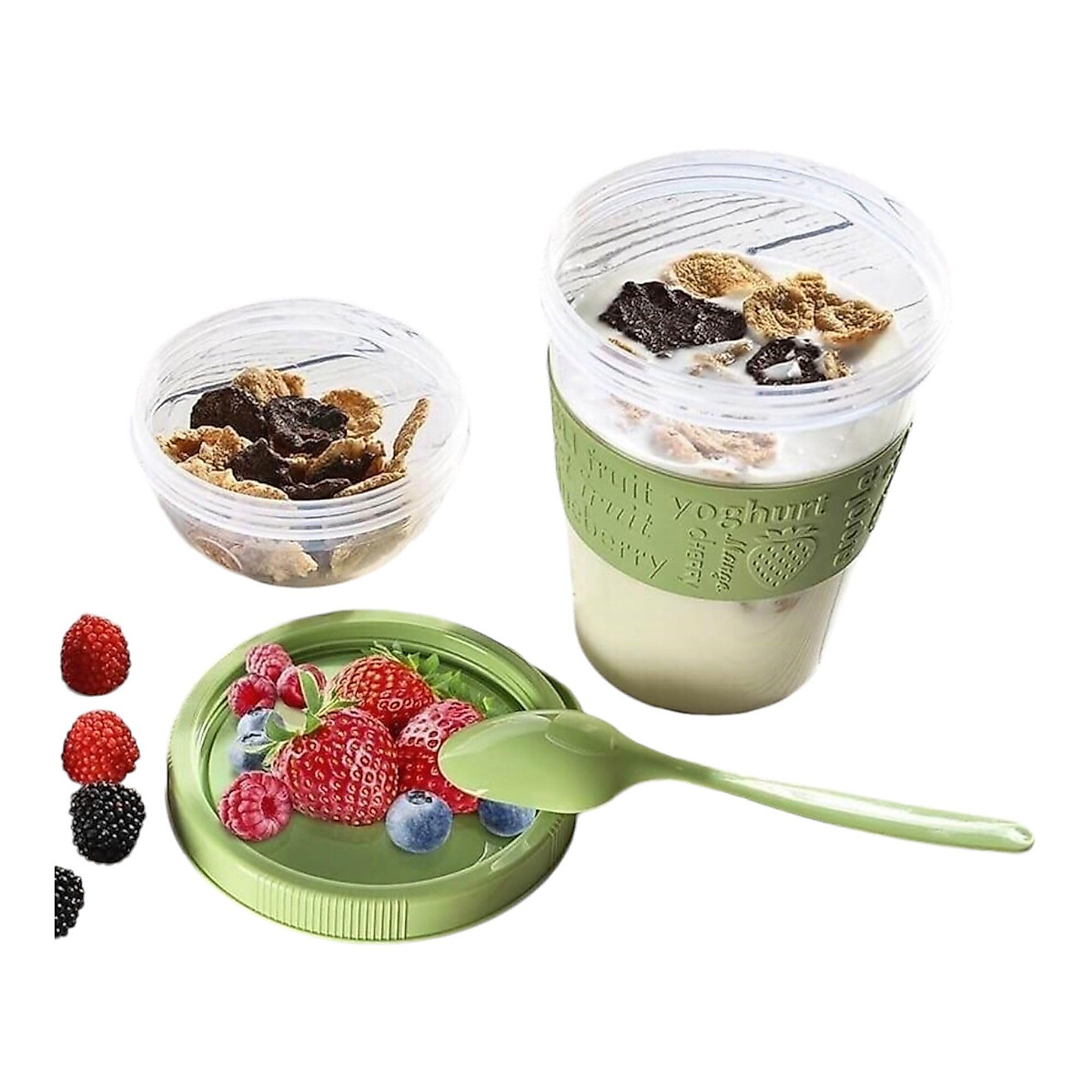 SUNGUU 4 Overnight Oats Containers with Lids Pack Yogurt Parfait Cups with Lids Reusable Take and Go Yogurt Containers with Lids and Spoons Overnight Oats Containers Breakfast on the Go Cup