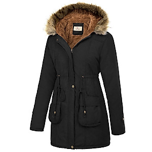 GRACE KARIN Womens Military Hooded Thicken Fleece Parkas Anroaks Coats S Black