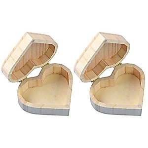 Ciieeo 2pcs Unfinished Heart Shape Storage Box Unpainted Wooden Storage Box Heart Shaped Wood Craft Organizer Box for Jewelry Gift on Valentines Day