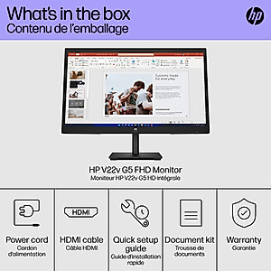 HP V22v G5 FHD Monitor, AMD FreeSync Technology, HDCP Support for HDMI (V22v G5, Black)