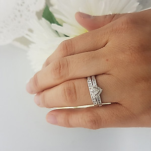 Dazzlingrock Collection 0.55 Carat (Cttw) 10k Round & Princess Diamond Women Heart Shaped Engagement Ring Set 1/2 CT, White Gold, Size 7.5