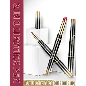 6Pcs Lip Liner and Lipstick Makeup Set, Purple Red/Claret/Vermilion/Pastel Orange/Rose/Ruby Red Lipstick Pen and with Lip Liner Pencil Set Lipstick Gift Set for Daily/Travel/Party/Work