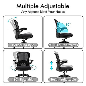 Apusen Ergonomic Home Office Desk Chairs Comfy Computer Gaming Chairs Mesh Arm Swivel Chairs of Adults for Home Office Bedroom(Black)