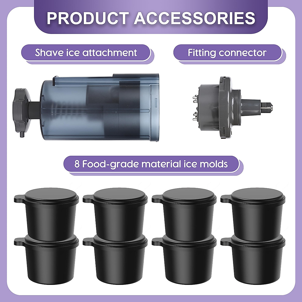 Jooke Shaved Ice Attachment for Kitchenaid Stand Mixer, Kitchen aid Ice Shaver, Ice Crushers for Home Use, Homemade Shaved Ice Maker Snow Cone Machine with 8 Reusable Ice Cube Mold, Instruction Manual