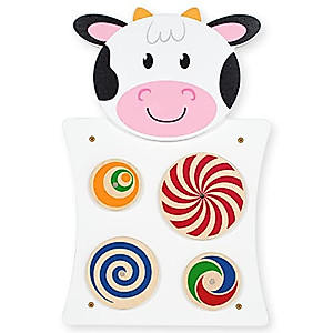SPARK & WOW - 50677 Cow Activity Wall Panel - 18m+ - Toddler Activity Center - Wall-Mounted Toy - Busy Board Decor for Bedrooms, Daycares and Play Areas