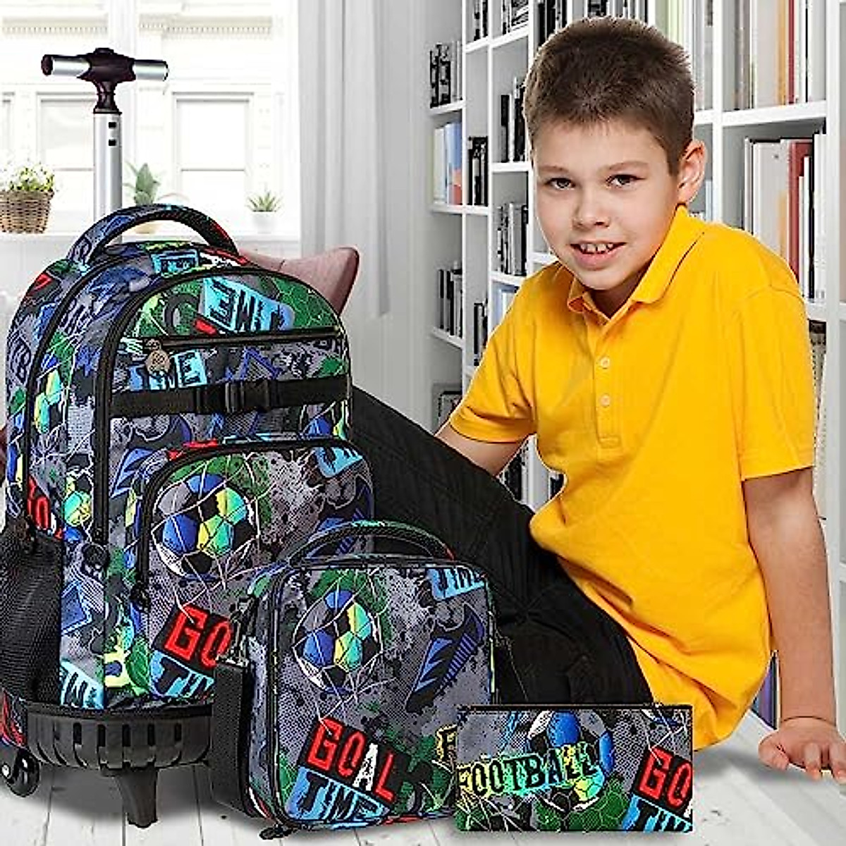 gxtvo 3pcs Rolling Backpack for Men, Adult Roller Bookbag Set with Wheels, Wheeled School Bag for Boys