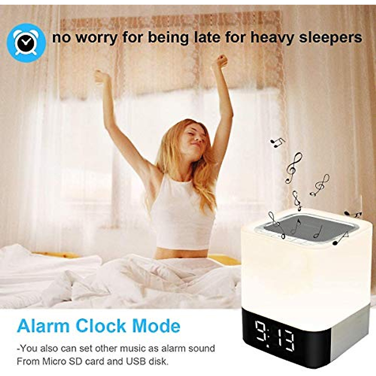 Gallstep Night Lights Bluetooth Speaker, Alarm Clock Bluetooth Speaker Touch Sensor Bedside Lamp Dimmable Multi-Color Changing Bedside Lamp, MP3 Player, Wireless Speaker with Lights