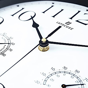 Lafocuse Vintage Wall Clock with Thermometer and Hygrometer Combo Silent Non Ticking Battery Operated Quartz Clocks Kitchen for Porch Garage Kitchen