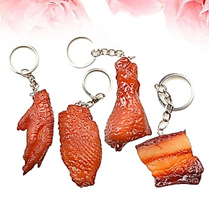 HOMSFOU 4pcs Chain Creative Keyring Hanging Pork Key Streaky Simulation Chicken Wings Ring Pendant Pvc Drumstick Food Feet