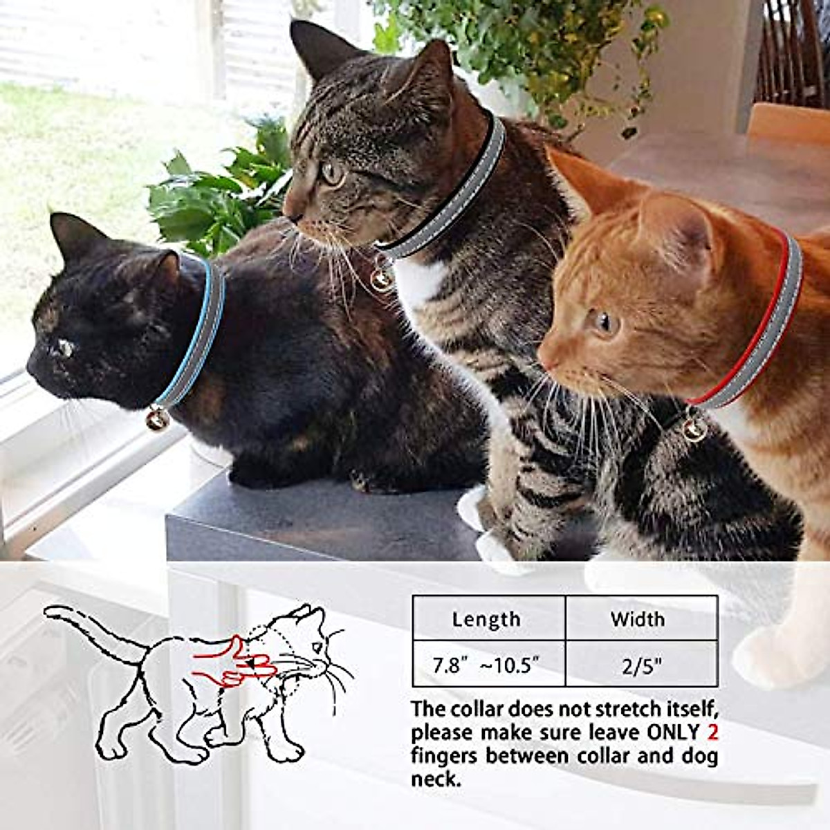 KUDES 3 PCS Breakaway Cat Leather Collars, Reflective Safety Buckle Kitten Collar with Bell for Cat Kitty and Small Animals, Adjustable from 7.5in-12.5in (3 Colors)