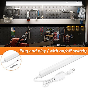 T5 LED Shop Lights 4FT, 18W 2000LM 3CCT LED Integrated Single Fixture, Linkable Ceiling Light, Corded Electric with ON/Off Switch, for Workbench Basement Garage, 4-Pack