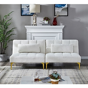 LKTART Convertible Sofa Bed futon with Gold Metal Legs for Living Room Office.White