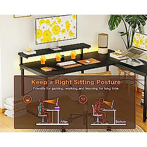 ODK L Shaped Desk with Monitor Stand, 53 inch Reversible Computer Desk, Corner Desk Home Office Desk, Writing Desk Gaming Desk, Black