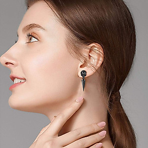 Gnoce Skull Earring Sterling Silver Black Dangle Earrings with Black Awl Fashion Drop Earrings Jewelry Gift for Women Men