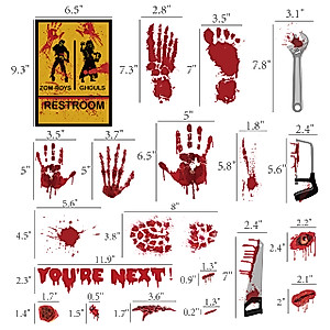 173PCS Halloween Bloody Footprints Floor Clings Plus Tattoos - Hallowmas Handprint Zombie Restroom Sign Decals Party Decorations