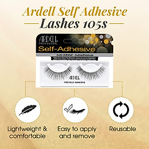 Ardell False Eyelashes Self-Adhesive 105S, Faux Mink Lashes Natural Look Strip Lash, Eye Makeup, Reusable, 4 Pack