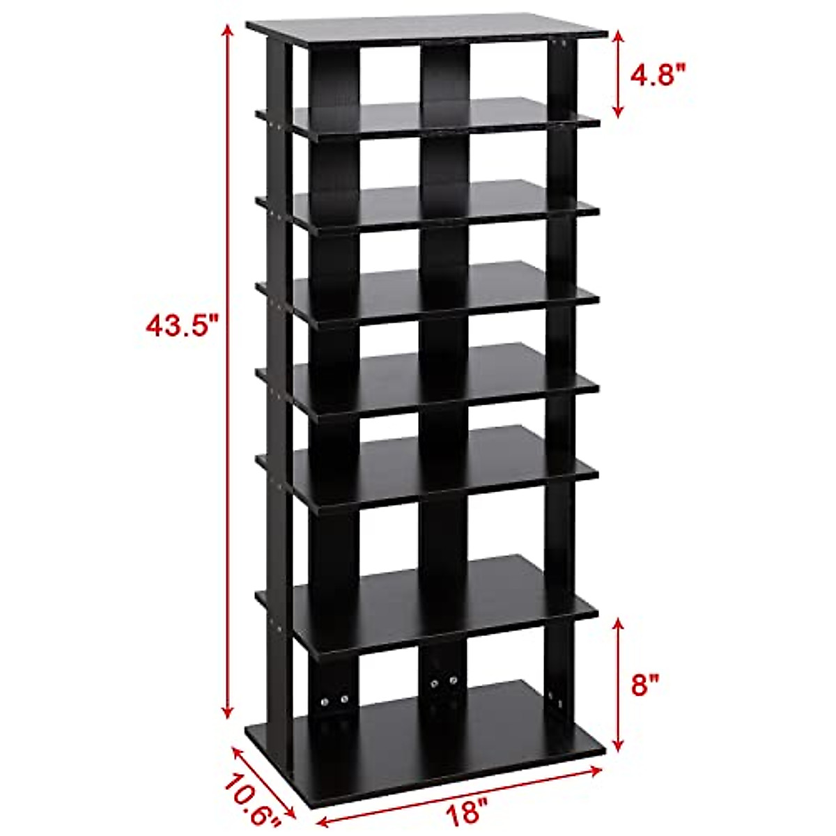 ALIMORDEN 8-Tier Wood Shoe Rack,Double Rows 7-Tier Shoe Shelf Shoe Storage Stand Entryway Shoe Tower Vertical Perfect for Narrow Closet Hallway Bedroom in Black