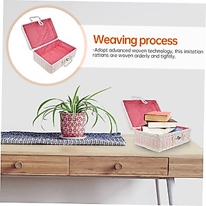 COLLBATH Rattan Suitcase Woven Baskets 1pc Seagrass Storage Baskets Wicker Storage Box Retro Handwoven Box Cosmetic Travel Plastic White Woven Box Bread Container Wicker Basket with Lid