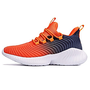 JMFCHI Boys Girls Kids' Sneakers Knitted Mesh Sports Shoes Breathable Lightweight Running Shoes for Kids Fashion Athletic Casual Shoes Orange Size 6