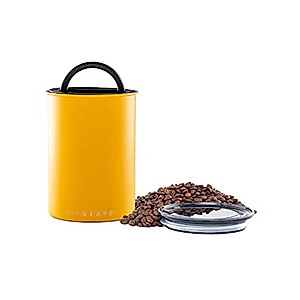 Airscape Stainless Steel Coffee Canister & Scoop Bundle - Food Storage Container - Patented Airtight Lid Pushes Out Excess Air - Preserve Food Freshness (Medium, Matte Yellow & Brushed Steel Scoop)