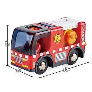 Hape Fire Truck with Siren | 2-Piece Fire Truck, Fireman Toy Set